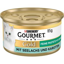 Gourmet Gold Feine Pastete mit Gem&uuml;se, Seelachs und Karotten Katzen-Nassfutter Alleinfuttermittel 12x85g