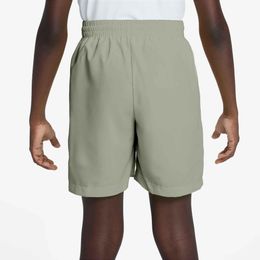 Shorts Nike "B NK DF MULTI WVN SHORT", Jungen, Gr. XS (116/122), N-Gr, spruce fog, wei&szlig;, Obermaterial: 100% Polyester, Hosen Shorts, schnell trocknendes Material, atmungsaktiv, mit Eingrifftaschen