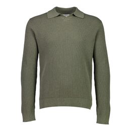 Strickpullover LINDBERGH "Strickpullover Relaxed Fit", Herren, Gr. L, army, Obermaterial: 60% Baumwolle, 40% Polyester, unifarben, V-Ausschnitt, Pullover Strickpullover