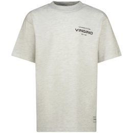 T-Shirt Vingino, Jungen, Gr. 140, fearless grau mel, Jersey, Obermaterial: 100% Baumwolle, bedruckt, meliert, oversize h&uuml;ftbedeckend, Rundhals, Shirts T-Shirt, mit Logo-Print, for boys