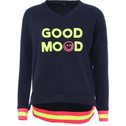 Sweatshirt Zwillingsherz, Damen, Gr. S/M, blau (marine), Sweatware, Obermaterial: 50% Baumwolle, 50% Polyester, bedruckt, normal h&uuml;ftlang, V-Ausschnitt, B&uuml;ndchen, Sweatshirts Sweatshirt, Langarm, Neon-Details, V-Ausschnitt, Schriftzug