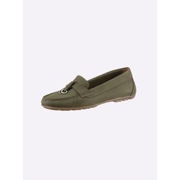 Mokassin Heine, Damen, Gr. 36, gr&uuml;n (khaki), Leder, Rindsleder, Schuhe Mokassin