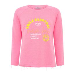 Sweatshirt Zwillingsherz "Smile Everyday", Damen, Gr. L/XL (L/XL), pink (neon pink), Sweatware, Obermaterial: 50% Baumwolle, 50% Polyester, unifarben mit Farbeinsatz, comfort fit h&uuml;ftlang, Rundhals, Sweatshirts Sweatshirt, mit Used-Look Kanten und Stickerei