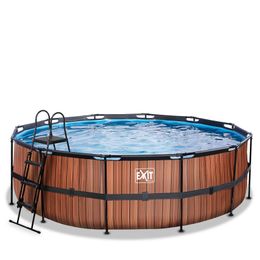 EXIT Frame Pool &oslash;450x122cm mit Sandfilterpumpe - Holz Optik