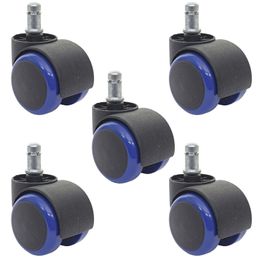 5er-Set Hartbodenrollen MCW-H86, B&uuml;rostuhl-Rollen Stuhlrollen, 150kg belastbar &Oslash; 11mm ~ blau