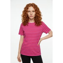 Rundhalsshirt Only CARMAKOMA "CARBLOOM LIFE S/S TOP JRS", Damen, Gr. S, wild orchid stripes:(dina) tomato puree, Jersey, Obermaterial: 100% Baumwolle, gestreift, regular fit normal, Rundhals, Shirts Rundhalsshirt