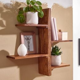 KADIMA DESIGN Wandregal Baum-Form, Sheesham Holz, 58x60x15 cm, 4 Ablagefl&auml;chen