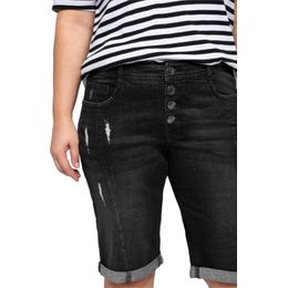 sheego Gro&szlig;e Gr&ouml;&szlig;en Jeansbermudas mit Destroyed-Effekten, black used denim, Gr&ouml;&szlig;e 52 - Damen