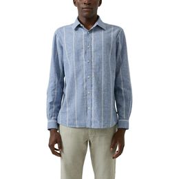 Langarmhemd s.Oliver, Herren, Gr. M, N-Gr, blau stripe, Web, Obermaterial: 55% Leinen, 45% Baumwolle, gestreift, regular fit normal, ohne Ausschnitt, Manschette, Hemden, mit Manschetten