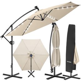 TecTake&reg; Ampelschirm, 3,5 x 3,5 m, 360&deg; drehbar, Kurbelmechanismus, mit LED Solar-Beleuchtung, inkl. Schutzh&uuml;lle