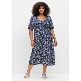 sheego Gro&szlig;e Gr&ouml;&szlig;en Druckkleid mit durchgehender Knopfleiste, marine-hellblau-bedruckt, Gr&ouml;&szlig;e 44 - Damen