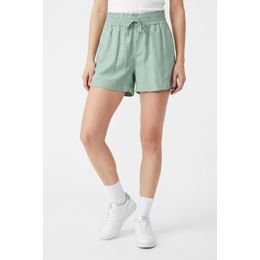 Shorts Only "ONLARIS LIFE PULL UP SHORTS WVN CC", Damen, Gr. XS, N-Gr, jadeite, Web, Obermaterial: 93% Viskose, 7% Polyester, unifarben, regular fit kurz, Hosen Shorts, mit Bindeverschluss