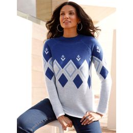 Stehkragenpullover Classic Basics "Stehkragen-Pullover", Damen, Gr. 38, blau (ecru, himmelblau, gemustert), 90% Polyacryl, 6% Polyester, 4% metallisierte Fasern, gemustert, mehrfarbig, Pullover Stehkragenpullover