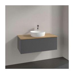 Villeroy & Boch Villeroy und Boch Antao Waschtisch-Unterschrank L31111GK mit Beleuchtung, 1 Auszug, 1000 x 360 x 500 mm, Front mit Struktur, Anthracite Matt Lacquer / Honey Oak