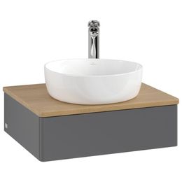 Villeroy & Boch Villeroy und Boch Antao Waschtisch-Unterschrank L07051GK mit Beleuchtung, 60x19x50cm, Hahnloch, Waschbeckenplattenfarbe honey oak, anthracite matt lacquer