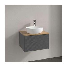 Villeroy & Boch Villeroy und Boch Antao Waschtisch-Unterschrank L29111GK mit Beleuchtung, 1 Auszug, 600 x 360 x 500 mm, Front mit Struktur, Anthracite Matt Lacquer / Honey Oak