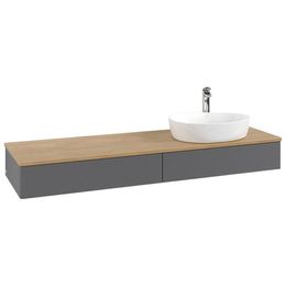 Villeroy & Boch Villeroy und Boch Antao Waschtisch-Unterschrank L16151GK mit Beleuchtung mit Struktur, 160x19x50cm, Hahnlochbohrung, Waschbeckenplattenfarbe honey oak, anthracite matt lacquer