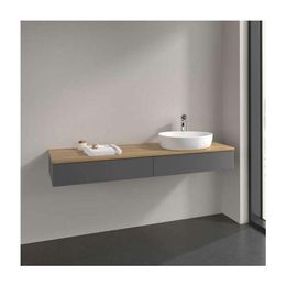 Villeroy & Boch Villeroy und Boch Antao Waschtisch-Unterschrank L16011GK mit Beleuchtung, 2 Ausz&uuml;ge, 1600 x 190 x 500 mm, Front ohne Struktur, Anthracite Matt Lacquer / Honey Oak