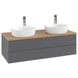 Villeroy & Boch Villeroy und Boch Antao Waschtisch-Unterschrank L24151GK mit Beleuchtung mit Struktur, 120x36x50cm, Hahnloch, Waschbeckenplattenfarbe honey oak, anthracite matt lacquer
