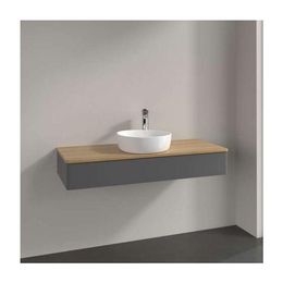 Villeroy & Boch Villeroy und Boch Antao Waschtisch-Unterschrank L10011GK mit Beleuchtung, 1 Auszug, 1200 x 190 x 500 mm, Front ohne Struktur, Anthracite Matt Lacquer / Honey Oak