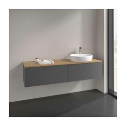 Villeroy & Boch Villeroy und Boch Antao Waschtisch-Unterschrank L38111GK mit Beleuchtung, 2 Ausz&uuml;ge, 1600 x 360 x 500 mm, Front mit Struktur, Anthracite Matt Lacquer / Honey Oak