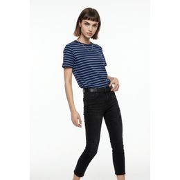 Rundhalsshirt Only CARMAKOMA "CARBLOOM LIFE S/S TOP JRS", Damen, Gr. M, night sky stripes:(blake) ultramarine, Jersey, Obermaterial: 100% Baumwolle, gestreift, regular fit normal, Rundhals, Shirts Rundhalsshirt