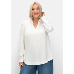 Longbluse sheego, Damen, Gr. 48, beige (ecru), 100% Viskose, unifarben, V-Ausschnitt, Blusen Longbluse