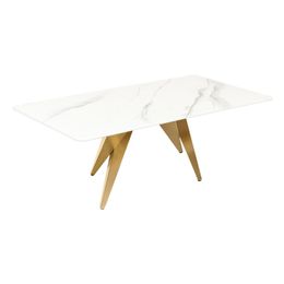 Riess Ambiente riess-ambiente Moderner Couchtisch ART LIVING 130cm wei&szlig; Marmor Keramik champagner gold brushed