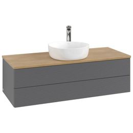 Villeroy & Boch Villeroy und Boch Antao Waschtisch-Unterschrank L21151GK mit Beleuchtung mit Struktur, 120x36x50cm, Hahnloch, Waschbeckenplattenfarbe honey oak, anthracite matt lacquer