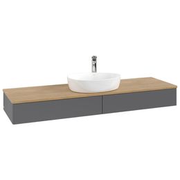 Villeroy & Boch Villeroy und Boch Antao Waschtisch-Unterschrank L14051GK mit Beleuchtung, 160x19x50cm, Hahnlochbohrung, Waschbeckenplattenfarbe honey oak, anthracite matt lacquer