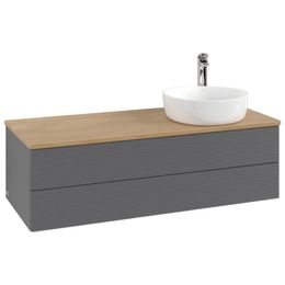 Villeroy & Boch Villeroy und Boch Antao Waschtisch-Unterschrank L23151GK mit Beleuchtung mit Struktur, 120x36x50cm, Hahnloch, Waschbeckenplattenfarbe honey oak, anthracite matt lacquer