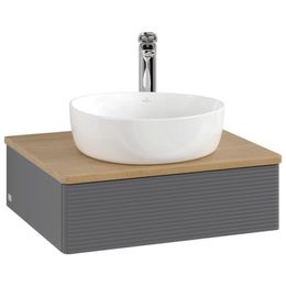 Villeroy & Boch Villeroy und Boch Antao Waschtisch-Unterschrank L07151GK mit Beleuchtung mit Struktur, 60x19x50cm, Hahnloch, Waschbeckenplattenfarbe honey oak, anthracite matt lacquer