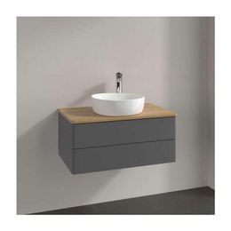 Villeroy & Boch Villeroy und Boch Antao Waschtisch-Unterschrank L19051GK mit Beleuchtung, 2 Ausz&uuml;ge, 800 x 360 x 500 mm, Front ohne Struktur, Anthracite Matt Lacquer / Honey Oak