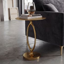 FineBuy Beistelltisch Alu Gold 44cm Rund Wohnzimmertisch Couchtisch Anstelltisch Metall