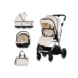 Chipolino Kombikinderwagen Aurora 3 in 1 Babyschale Babywanne Sportsitz Tasche beige