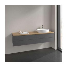 Villeroy & Boch Villeroy und Boch Antao Waschtisch-Unterschrank L27111GK mit Beleuchtung, 4 Ausz&uuml;ge, 1600 x 360 x 500 mm, Front mit Struktur, Anthracite Matt Lacquer / Honey Oak