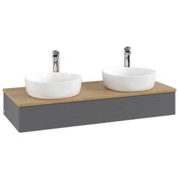 Villeroy & Boch Villeroy und Boch Antao Waschtisch-Unterschrank L13151GK mit Beleuchtung mit Struktur, 120x19x50cm, Hahnloch, Waschbeckenplattenfarbe honey oak, anthracite matt lacquer