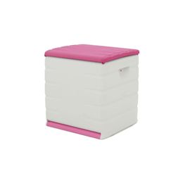 PLASTIKEN Abschlie&szlig;bare Kunststofftruhe mit Rollen &ndash; 190 l &ndash; funktional und &auml;sthetisch &ndash; beige und fuchsia