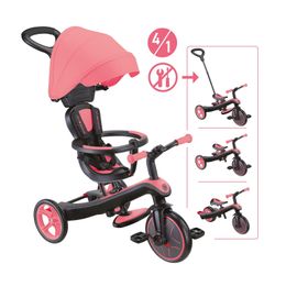 Globber EXPLORER TRIKE 4in1 &ndash; Kinderwagen, Dreirad und Laufrad, 10/8,5 Zoll, TPR-Sitz, h&ouml;henverstellbar, coral pink
