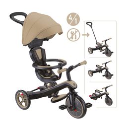 Globber EXPLORER TRIKE 4in1 &ndash; Kinderwagen, Dreirad und Laufrad, 10/8,5 Zoll, TPR-Sitz, h&ouml;henverstellbar, hellbraun