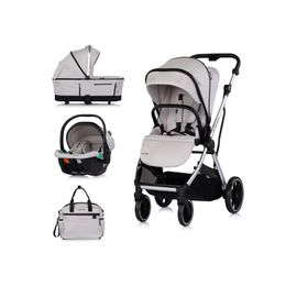 Chipolino Kombikinderwagen Aurora 3 in 1 Babyschale Babywanne Sportsitz Tasche hellgrau