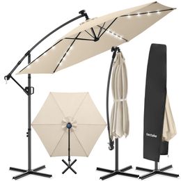 TecTake&reg; Ampelschirm, 3 x 3 m, 360&deg; drehbar, Kurbelmechanismus, mit LED Solar-Beleuchtung, inkl. Schutzh&uuml;lle