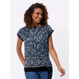 Kurzarmshirt Inspirationen "Shirt", Damen, Gr. 36, blau (jeansblau, schwarz, bedruckt), 95% Viskose, 5% Elasthan, bedruckt, gebl&uuml;mt, gemustert, mehrfarbig, U-Boot-Ausschnitt, Shirts