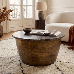 FineBuy Couchtisch 60cm mit Marmor Platte schwarz Wohnzimmertisch Beistelltisch Rund