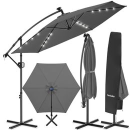 TecTake&reg; Ampelschirm, 3 x 3 m, 360&deg; drehbar, Kurbelmechanismus, mit LED Solar-Beleuchtung, inkl. Schutzh&uuml;lle