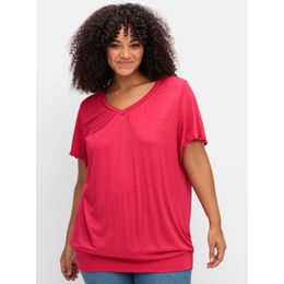 T-Shirt sheego "T-Shirt", Damen, Gr. 40/42, pink (sorbet pink), 100% Viskose, unifarben, Rundhals, Shirts T-Shirt