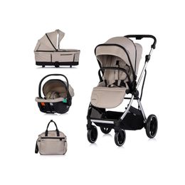 Chipolino Kombikinderwagen Aurora 3 in 1 Babyschale Babywanne Sportsitz Tasche hellbraun