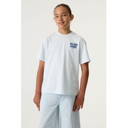 Rundhalsshirt Garcia, M&auml;dchen, Gr. 128/134, dusy aqua, Jersey, Obermaterial: 70% Baumwolle, 30% Polyester, bedruckt, normal h&uuml;ftbedeckend, Rundhals, Shirts Rundhalsshirt, mit gro&szlig;em R&uuml;ckenprint, f&uuml;r Boys