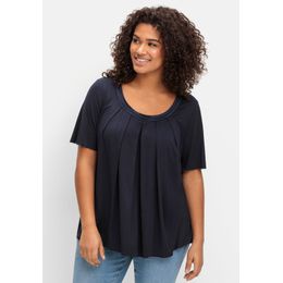 T-Shirt sheego "T-Shirt", Damen, Gr. 44/46, blau (tiefblau), 95% Viskose, 5% Elasthan, unifarben, Rundhals, Shirts T-Shirt