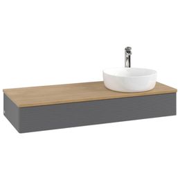 Villeroy & Boch Villeroy und Boch Antao Waschtisch-Unterschrank L12151GK mit Beleuchtung mit Struktur, 120x19x50cm, Hahnloch, Waschbeckenplattenfarbe honey oak, anthracite matt lacquer
